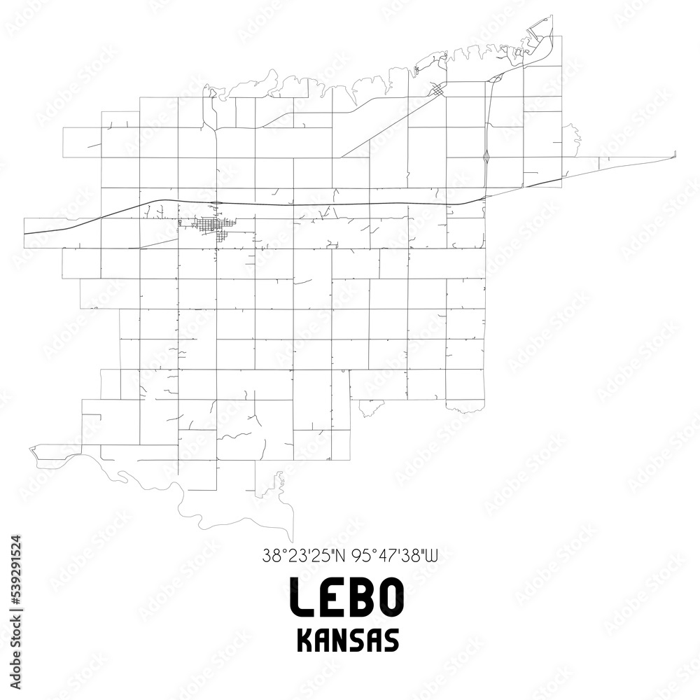 Poster Lebo Kansas. US street map with black and white lines. – Wall ...