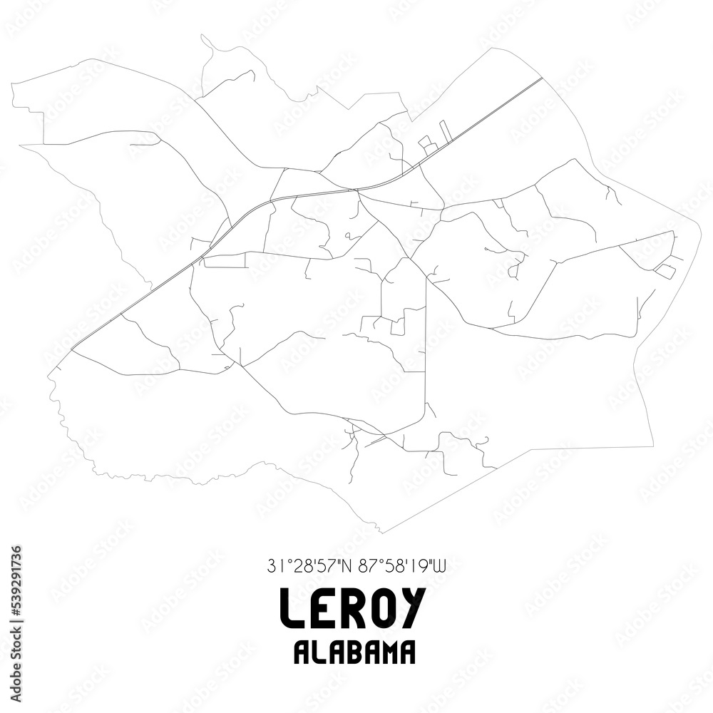Leroy Alabama. US street map with black and white lines. Stock ...