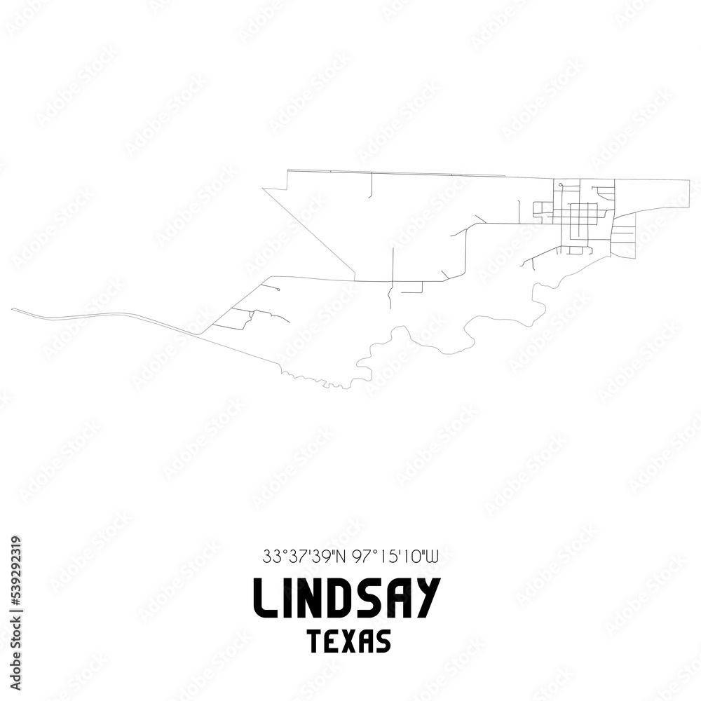 Lindsay Texas. US street map with black and white lines. Stock ...