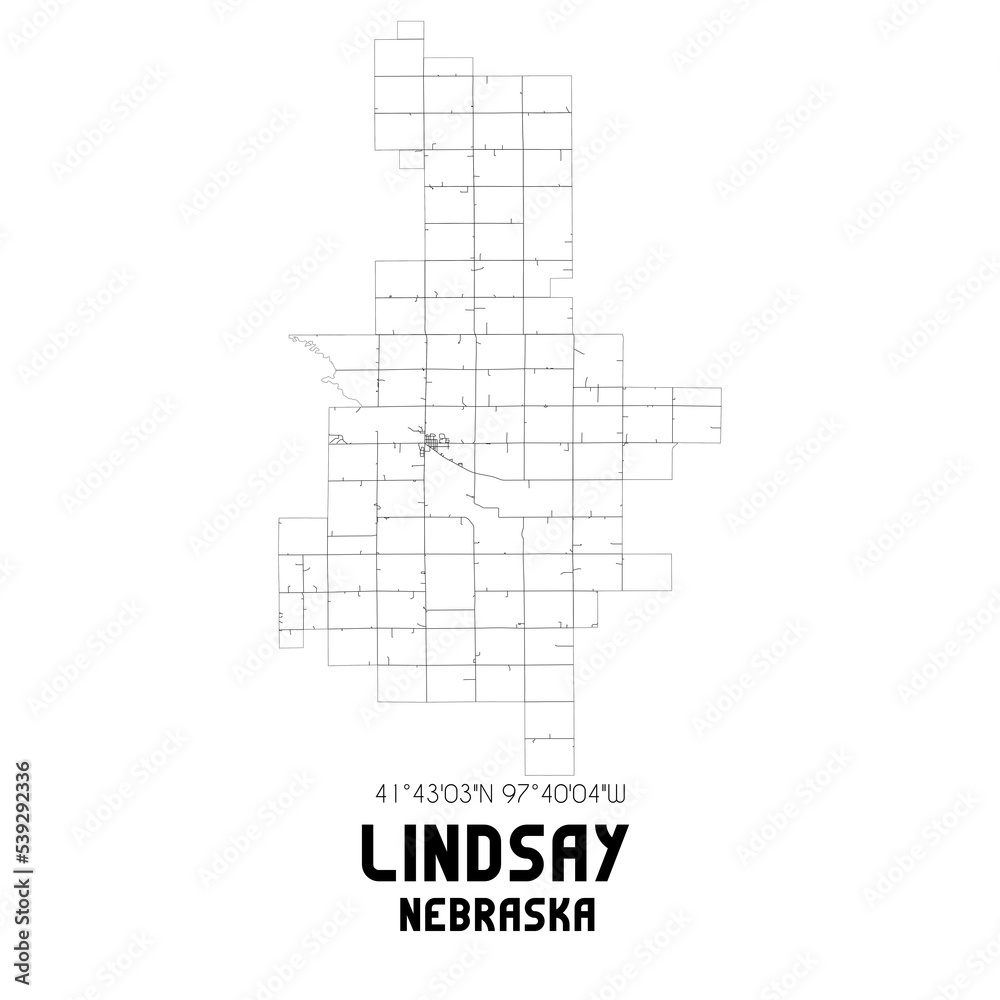 ภาพประกอบสต็อก Lindsay Nebraska. US street map with black and white ...