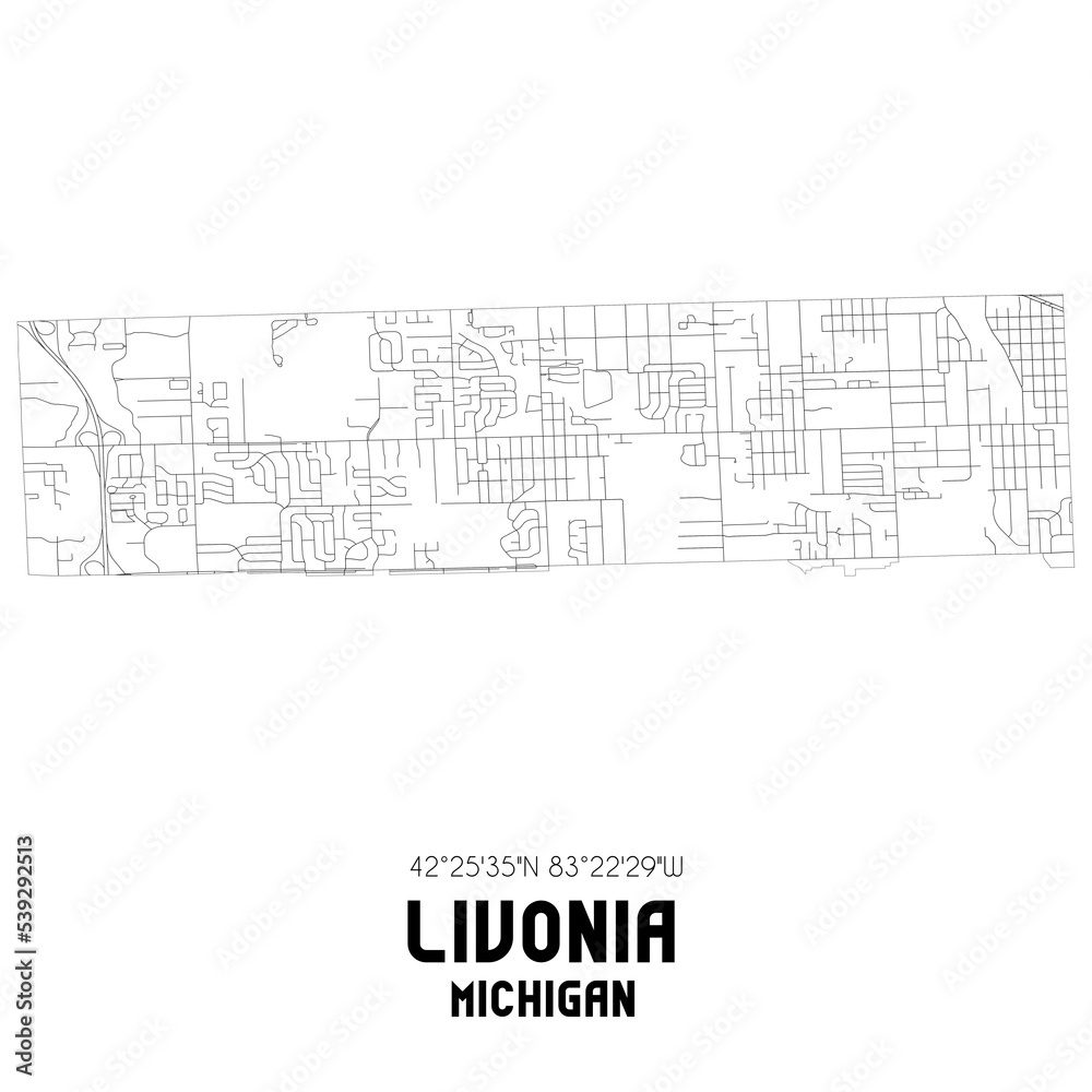 Livonia Michigan. US street map with black and white lines. Stock ...