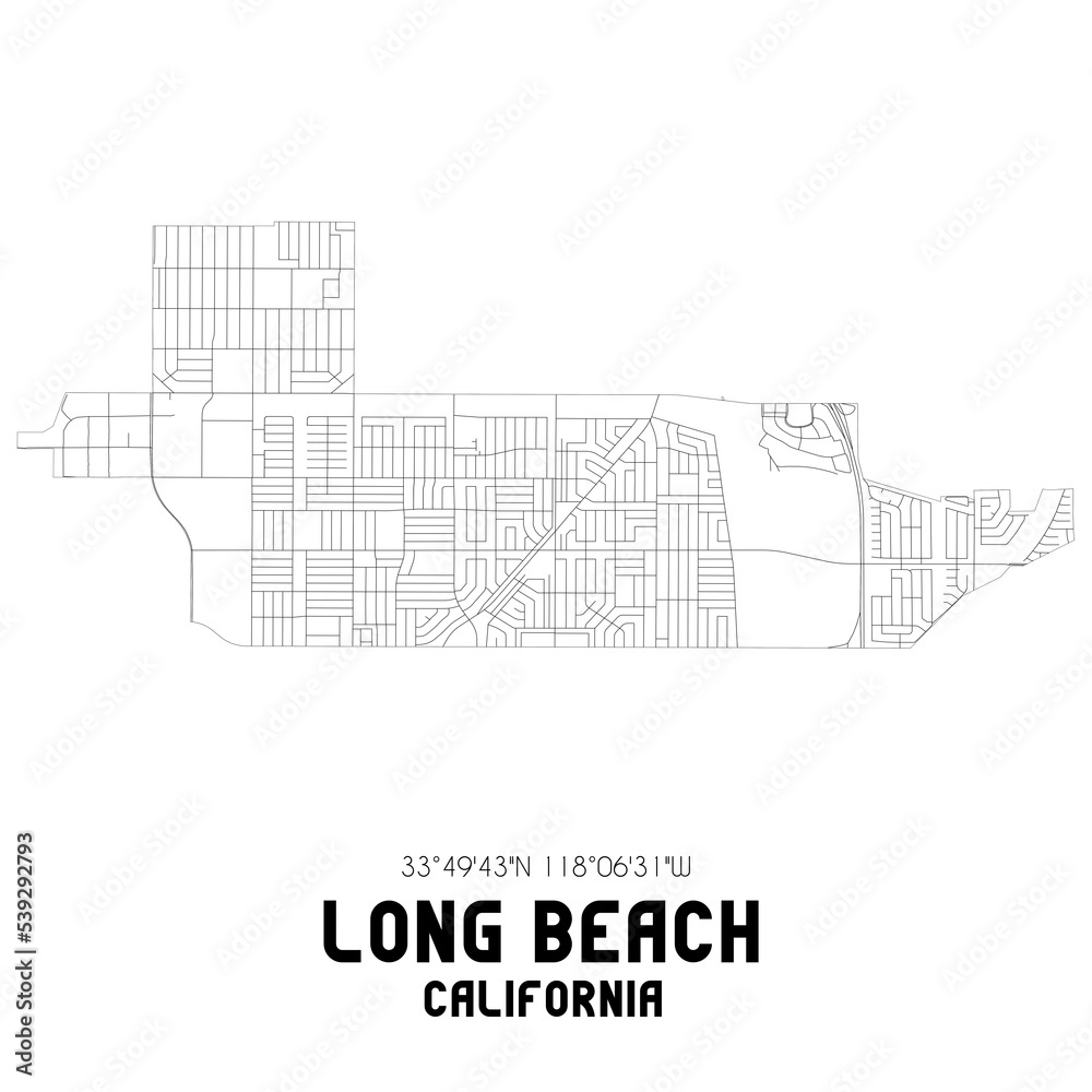 Long Beach California. US street map with black and white lines. Stock ...
