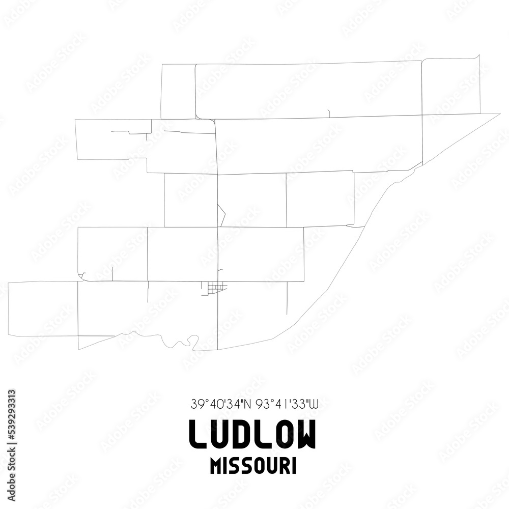 Ludlow Missouri. US street map with black and white lines. Stock ...