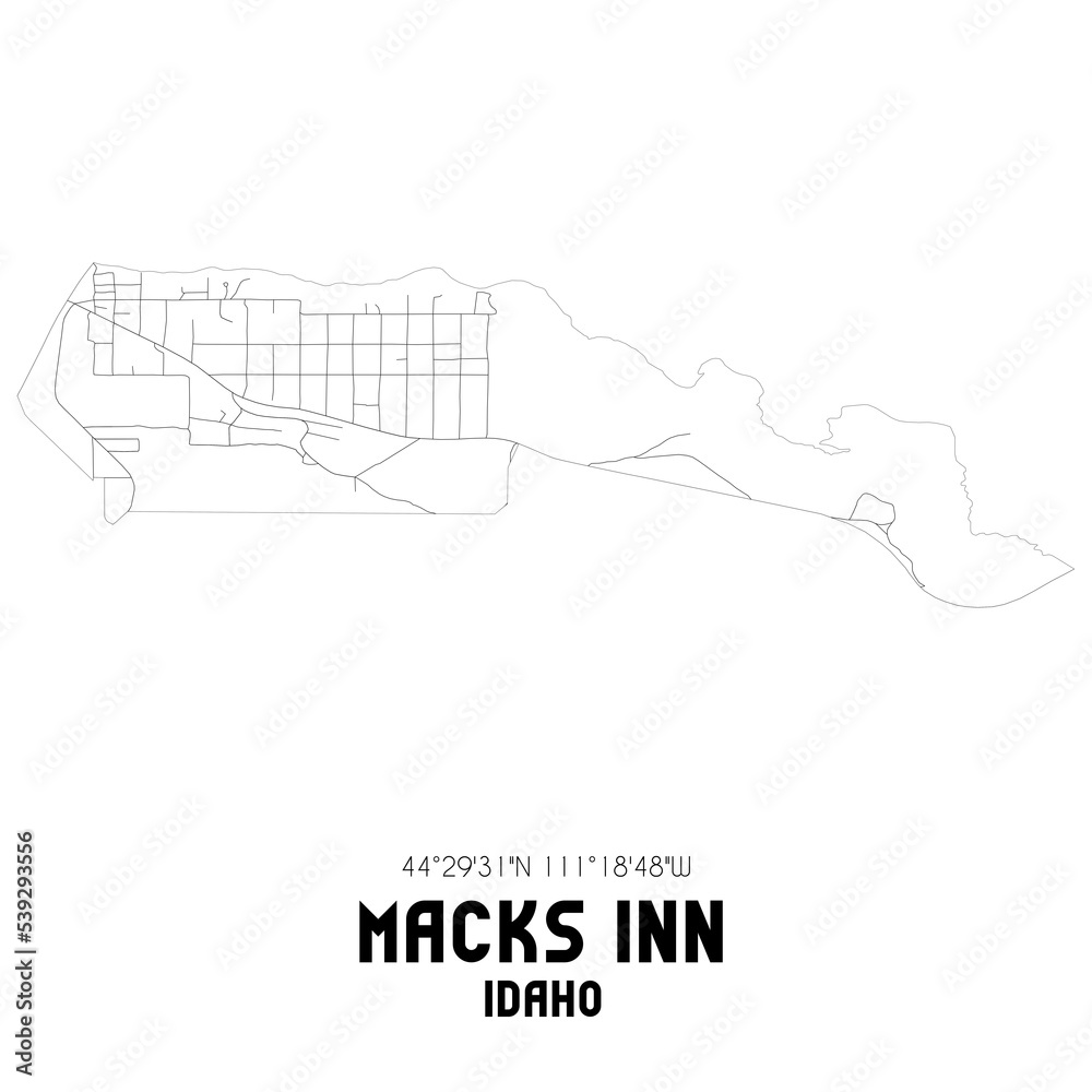 Macks Inn Idaho. US street map with black and white lines. Stock ...