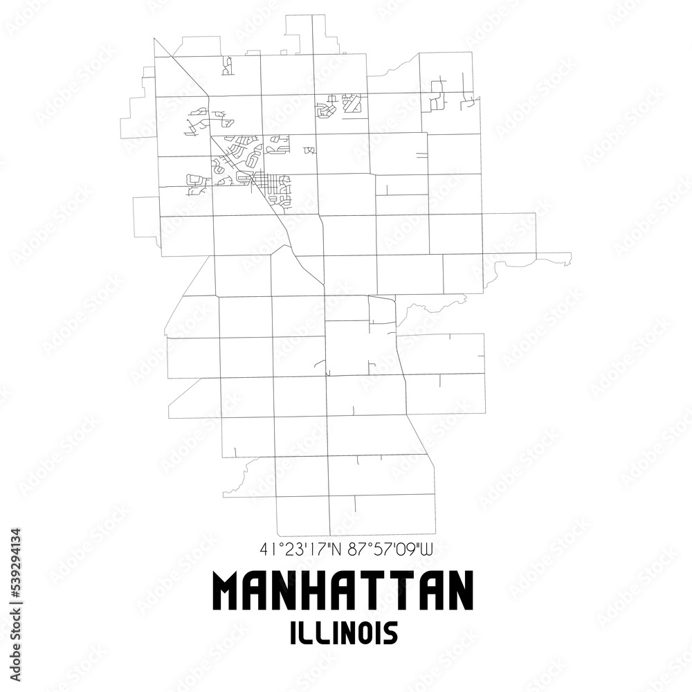 Manhattan Illinois. US street map with black and white lines. Stock ...