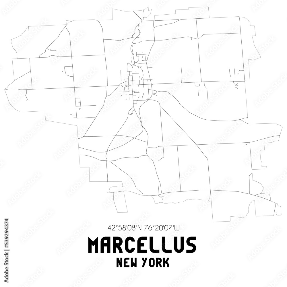 Marcellus New York. US street map with black and white lines. Stock ...