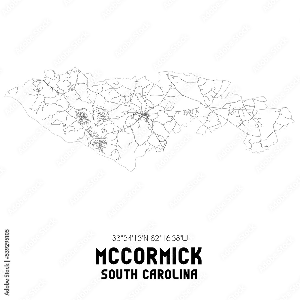 McCormick South Carolina. US street map with black and white lines ...