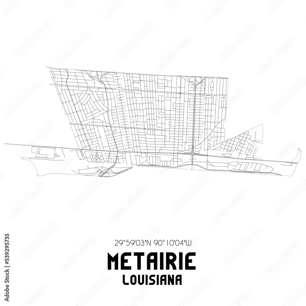 Metairie Louisiana. US street map with black and white lines. Stock ...