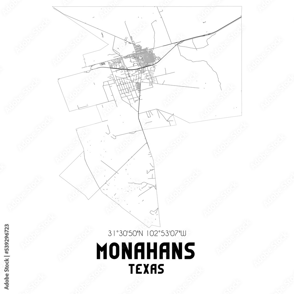 Monahans Texas. US street map with black and white lines. Stock ...