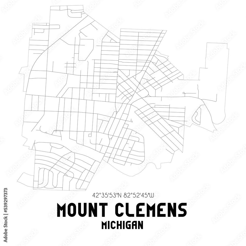 Mount Clemens Michigan. US street map with black and white lines. Stock ...