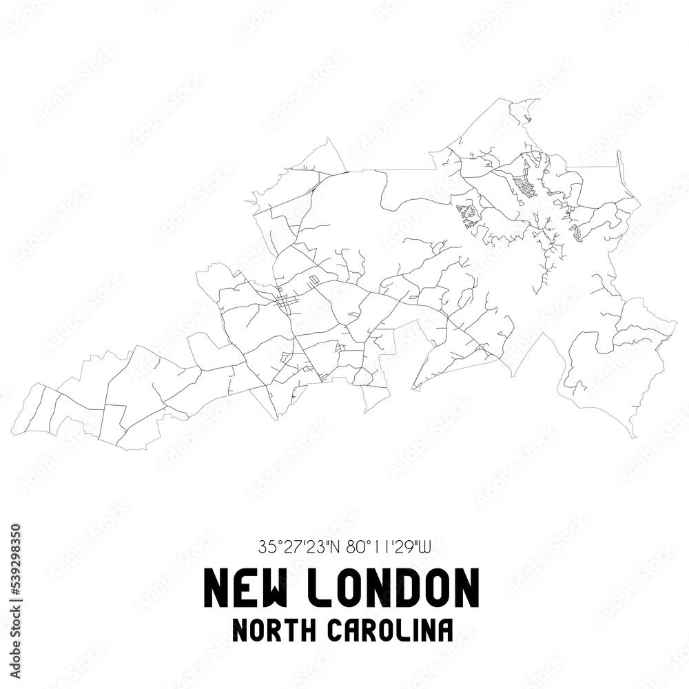 New London North Carolina. US street map with black and white lines ...