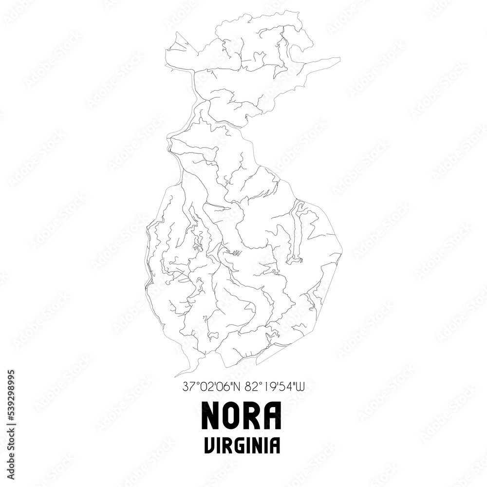 Nora Virginia. US street map with black and white lines. Stock ...