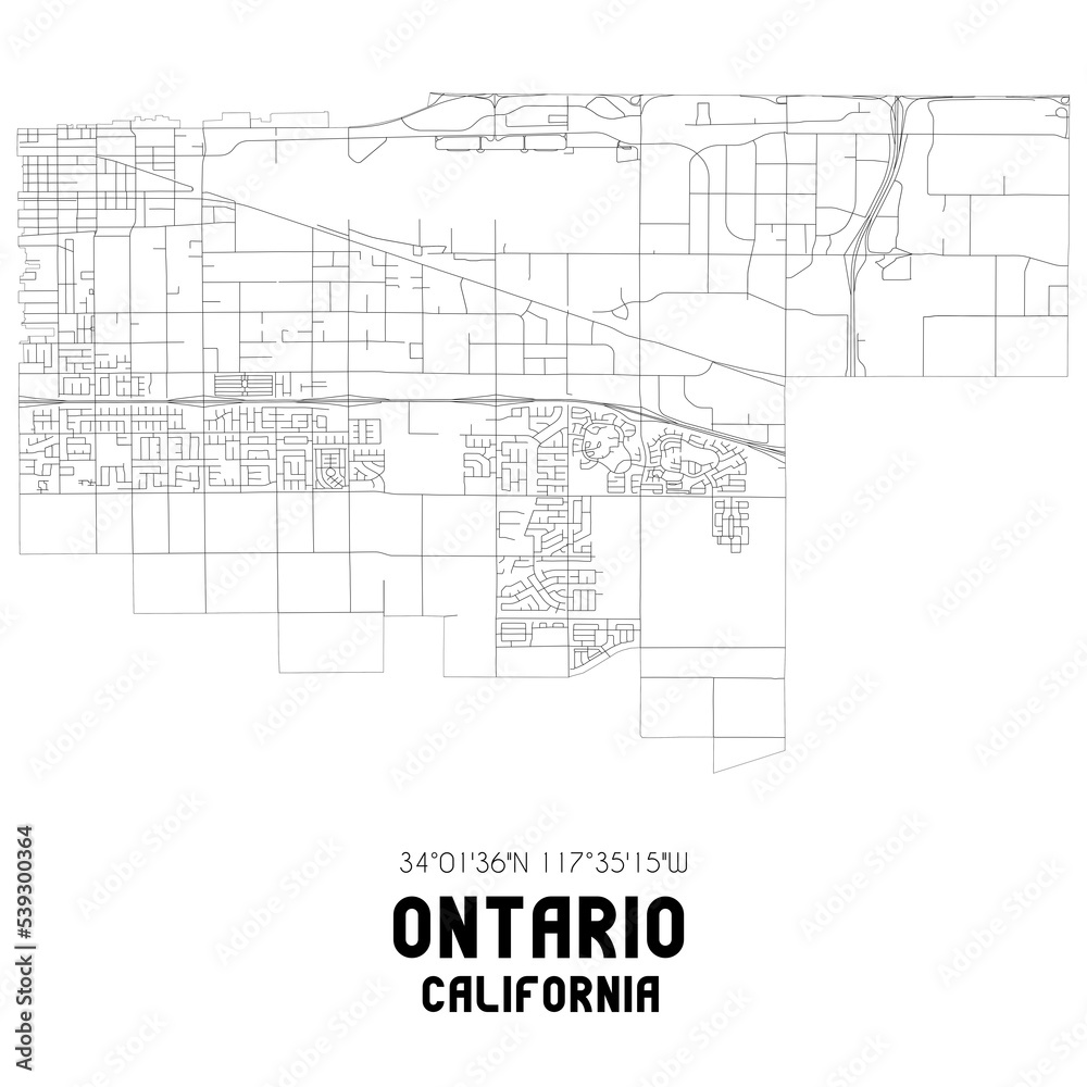 Ontario California. US street map with black and white lines. Stock ...