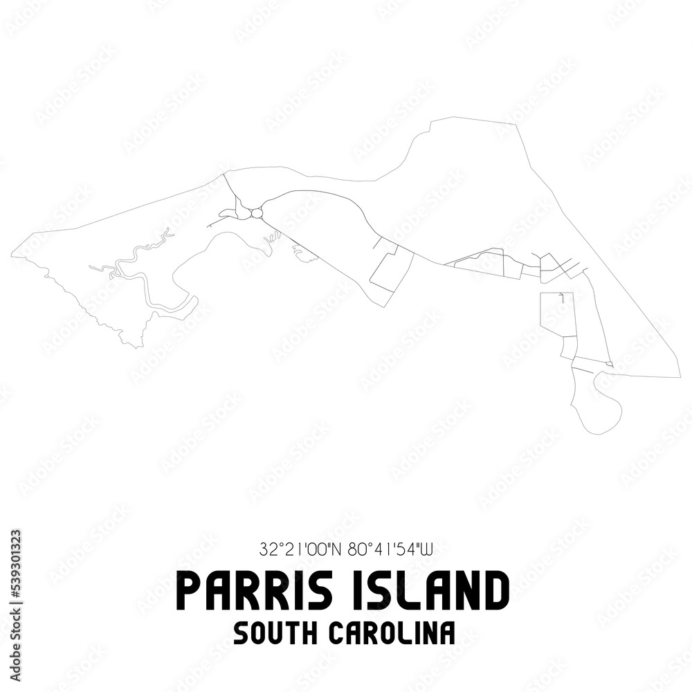Parris Island South Carolina. US street map with black and white lines ...