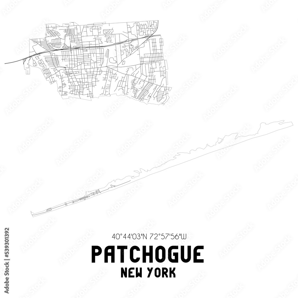 Patchogue New York. US street map with black and white lines. Stock ...