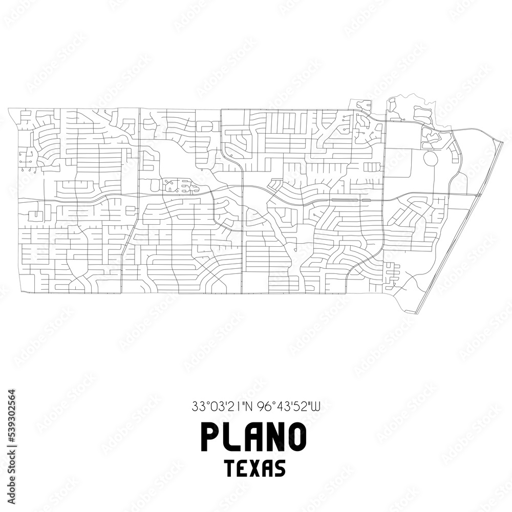 Plano Texas. US street map with black and white lines. Stock ...