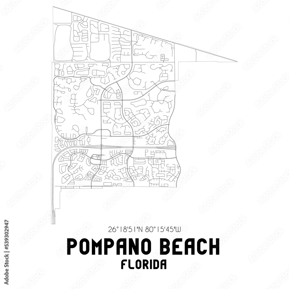 Pompano Beach Florida. US street map with black and white lines. Stock ...