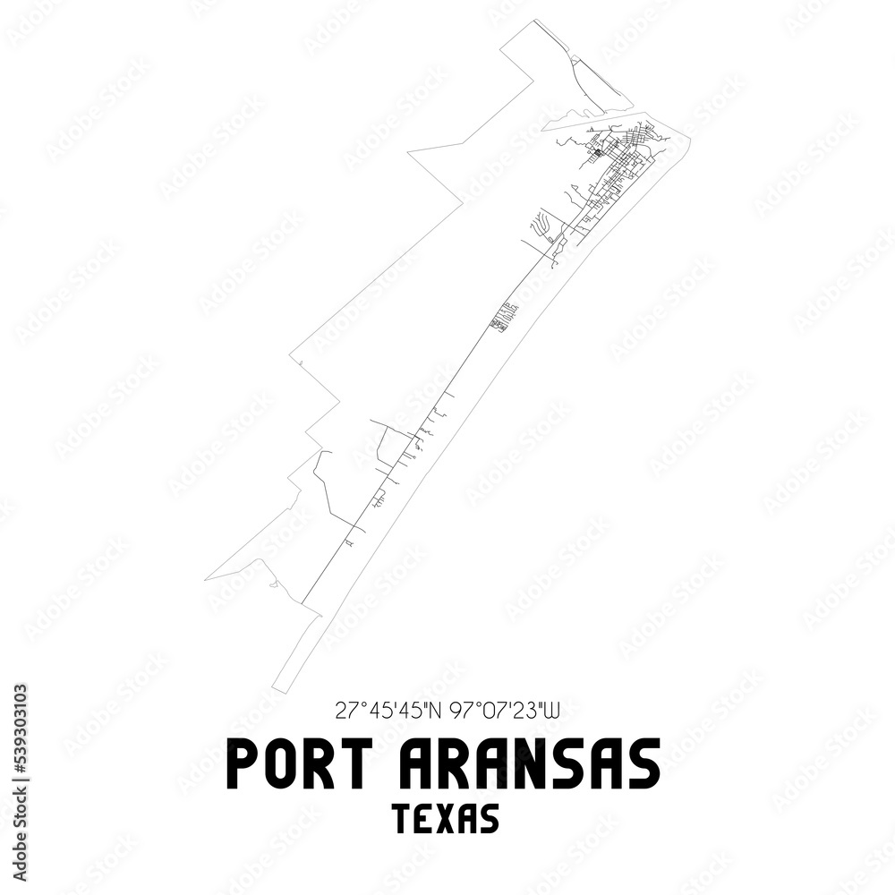 Port Aransas Texas. US street map with black and white lines. Stock ...