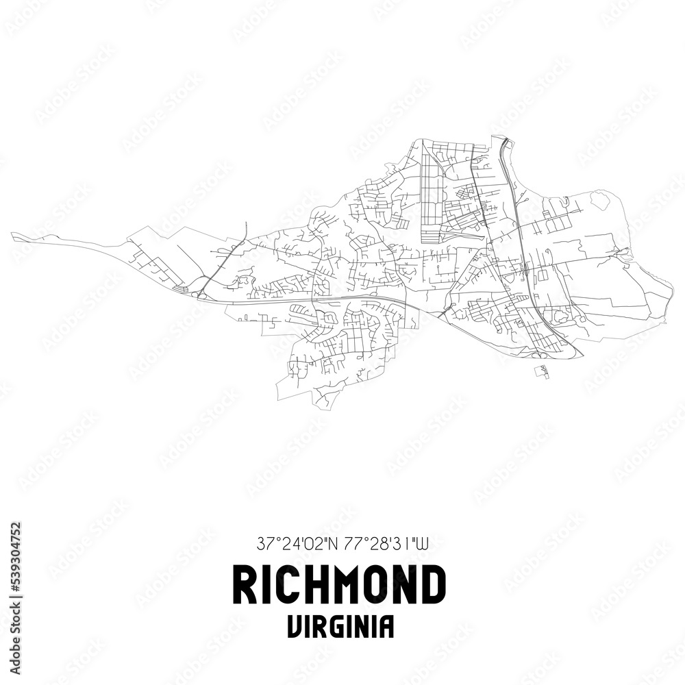 Richmond Virginia. US street map with black and white lines. Stock ...