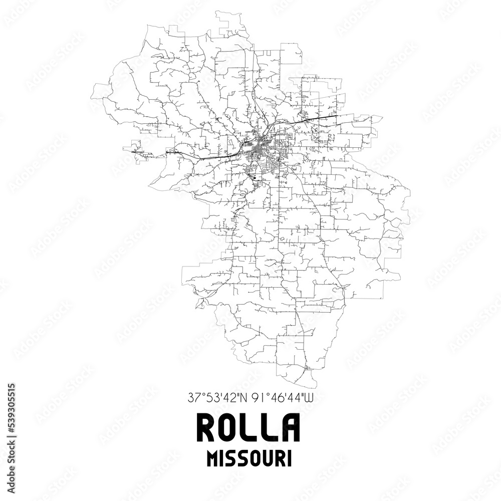 Rolla Missouri. US street map with black and white lines. Stock ...