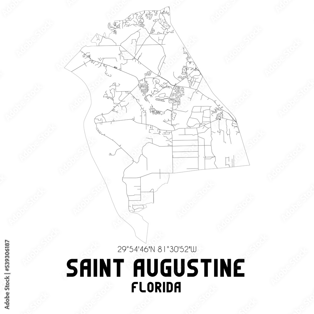 Saint Augustine Florida. US street map with black and white lines ...