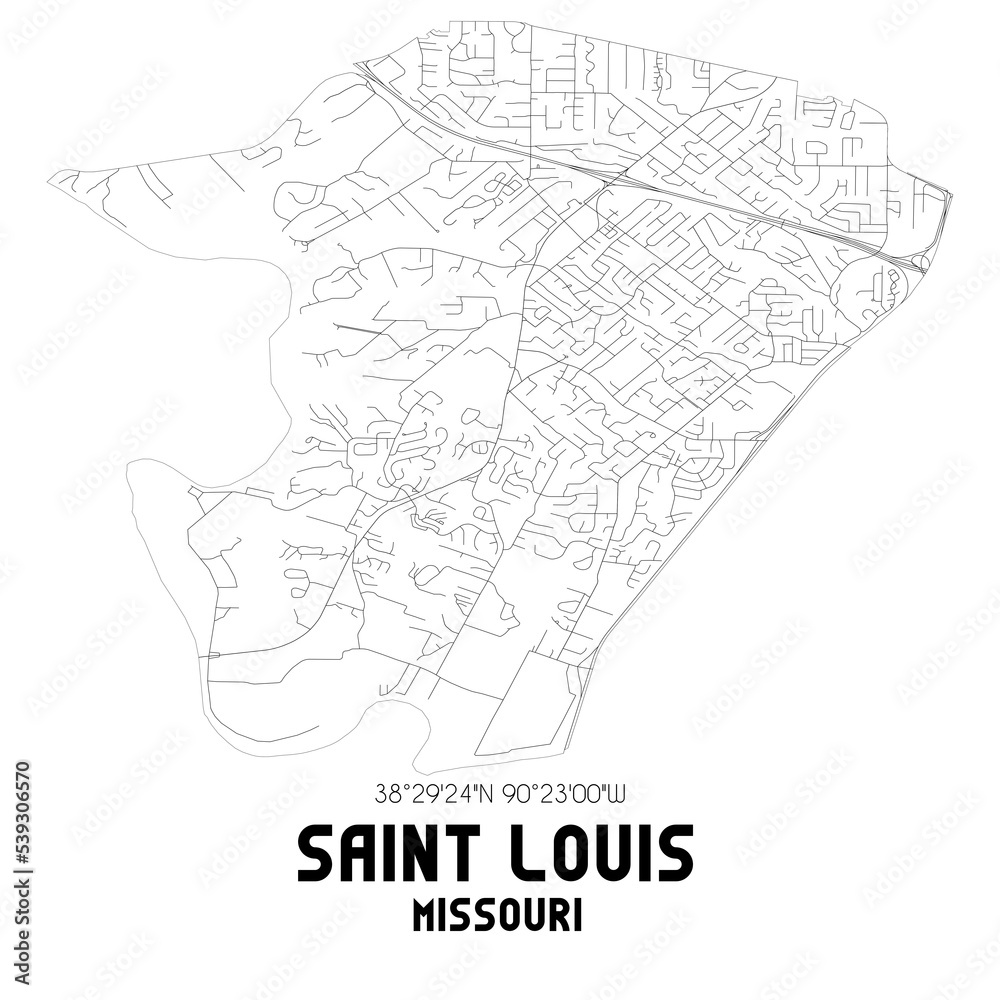 Saint Louis Missouri. US street map with black and white lines. Stock ...