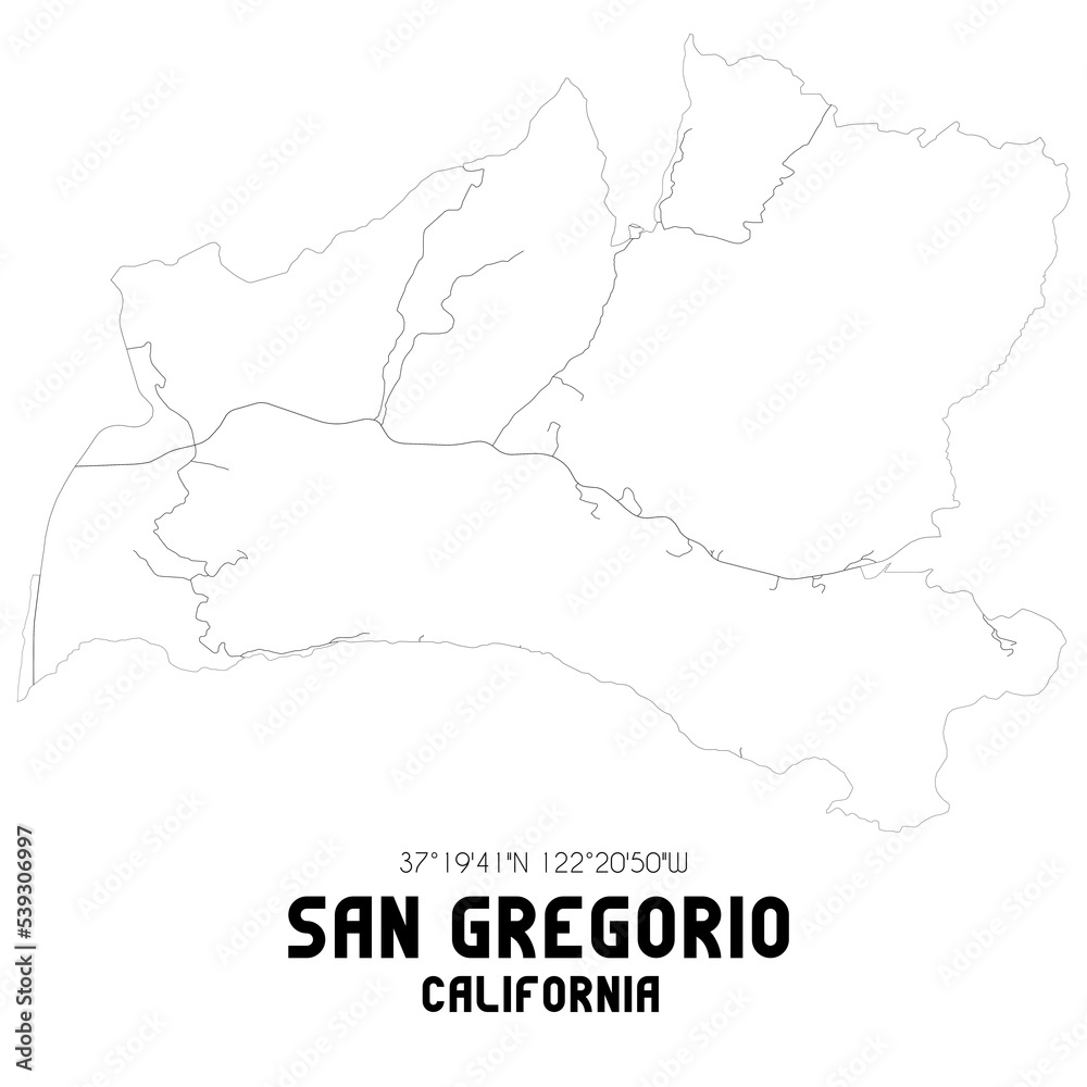 San Gregorio California. US street map with black and white lines ...
