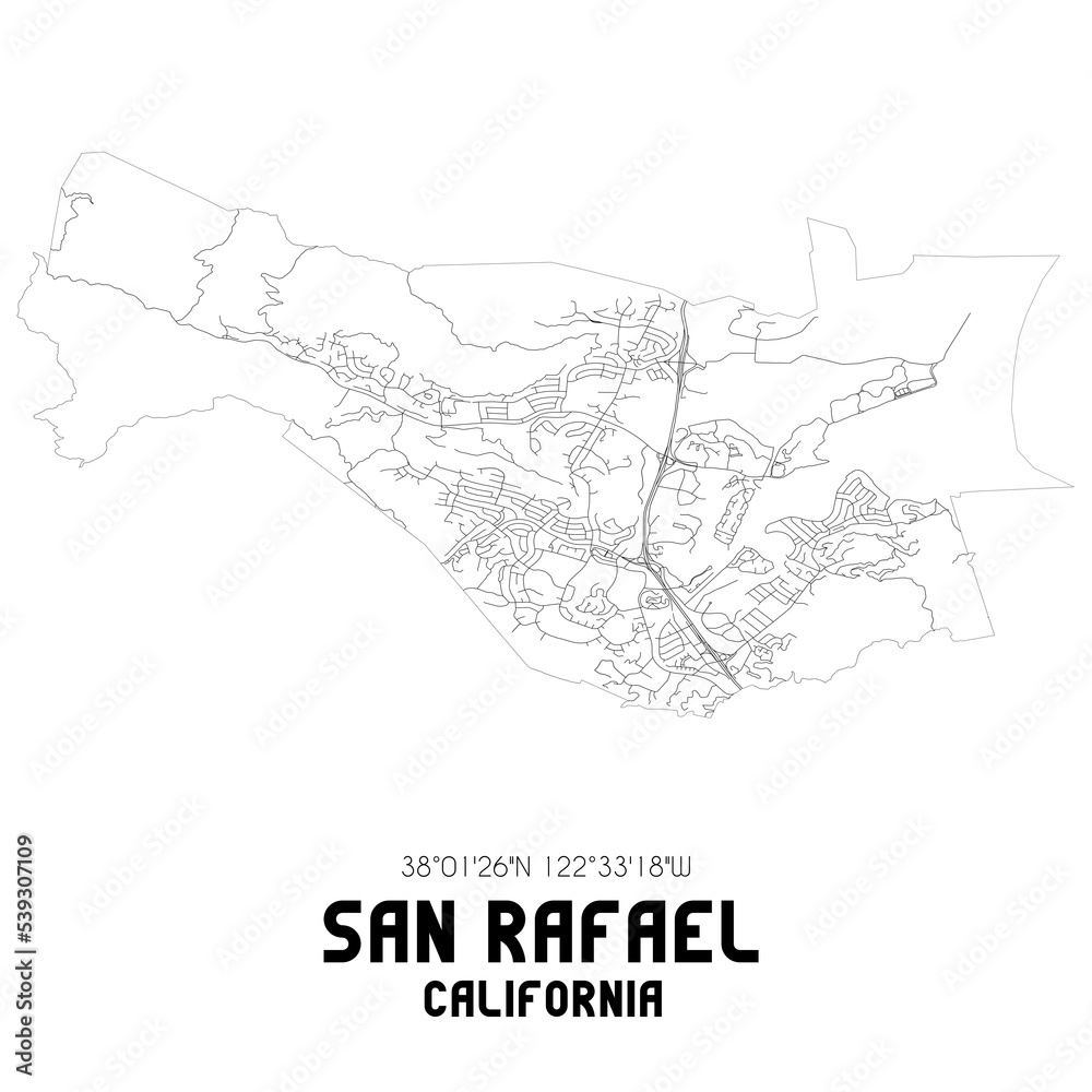 San Rafael California. US street map with black and white lines. Stock ...