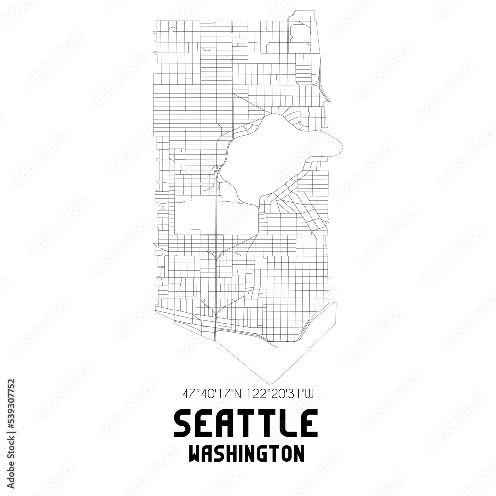 Seattle Washington. US street map with black and white lines. Stock ...