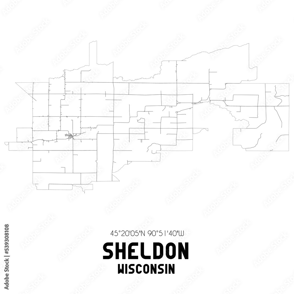 Sheldon Wisconsin. US street map with black and white lines. Stock ...