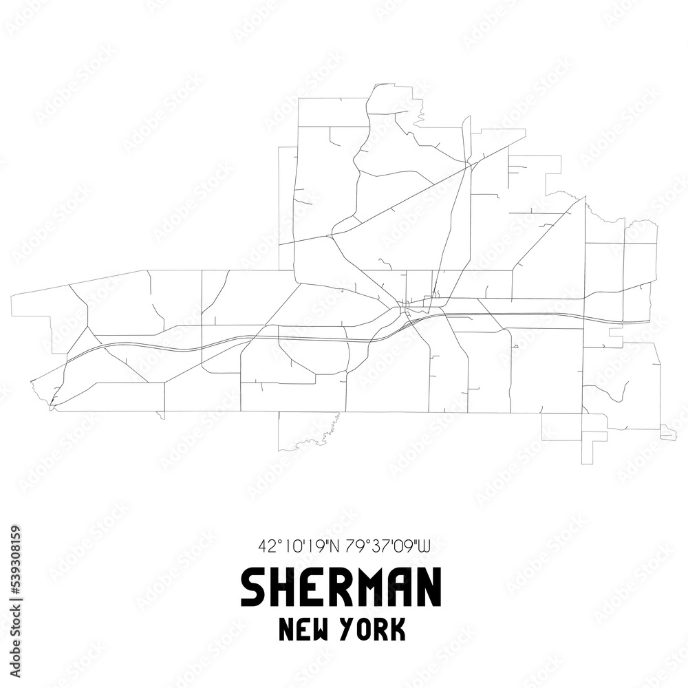 Sherman New York. US street map with black and white lines. Stock ...