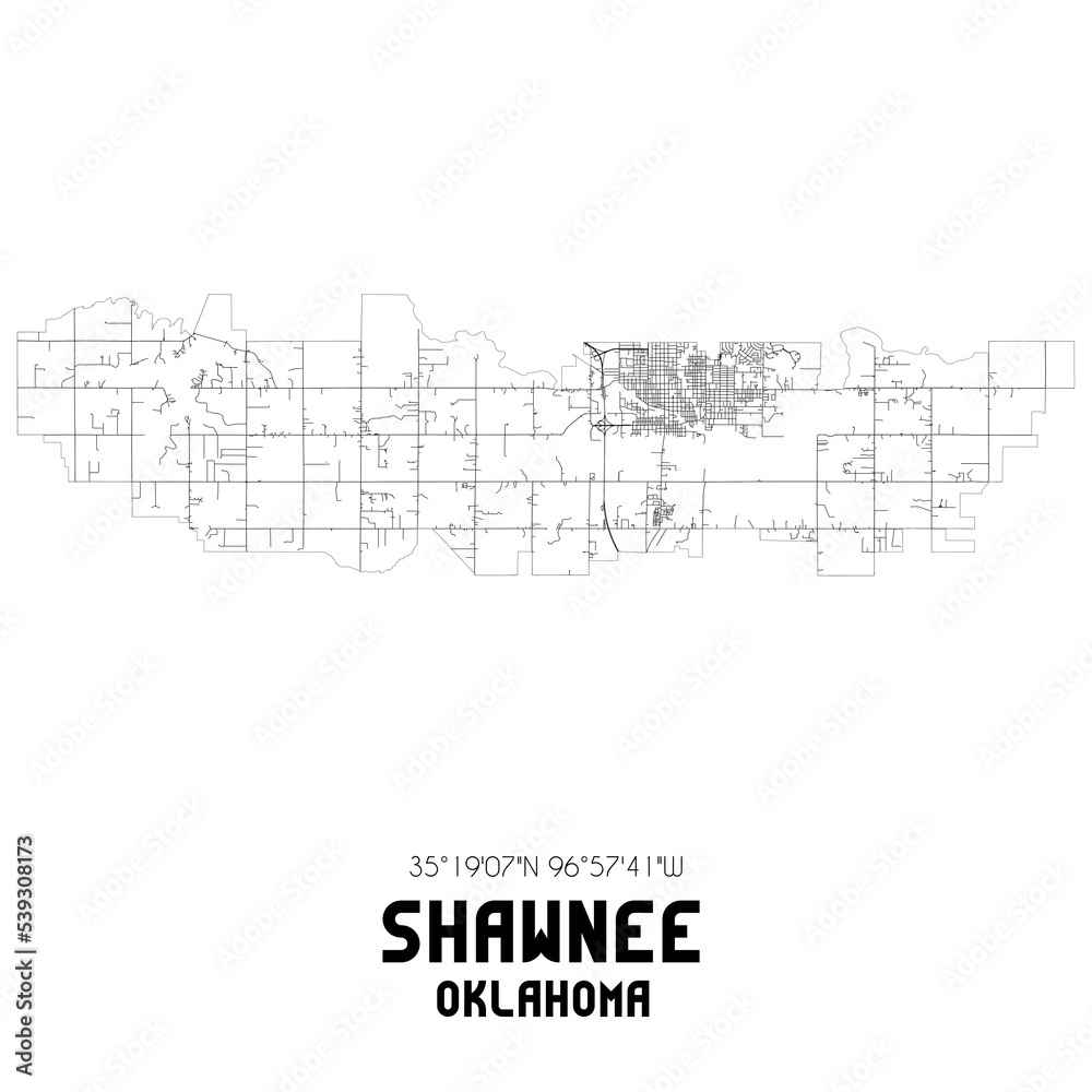 Shawnee Oklahoma. US street map with black and white lines. ilustración ...