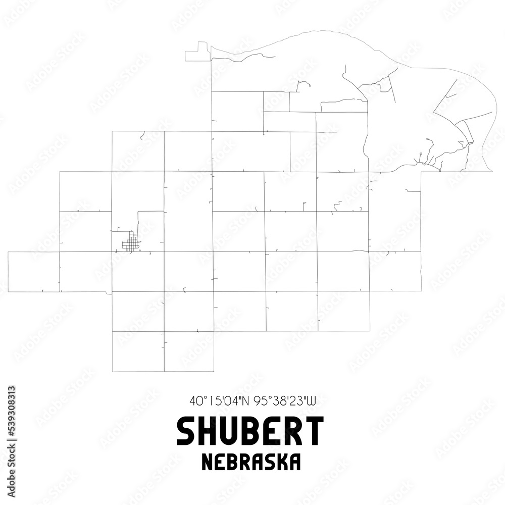 Shubert Nebraska. US street map with black and white lines. Stock ...