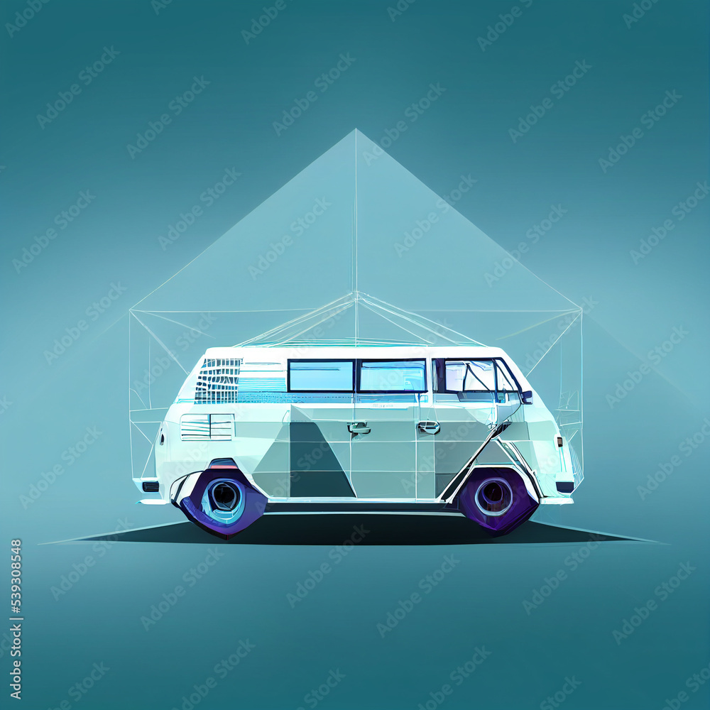 Blue camper. 3D lowpoly isometric digital illustration. The set of ...
