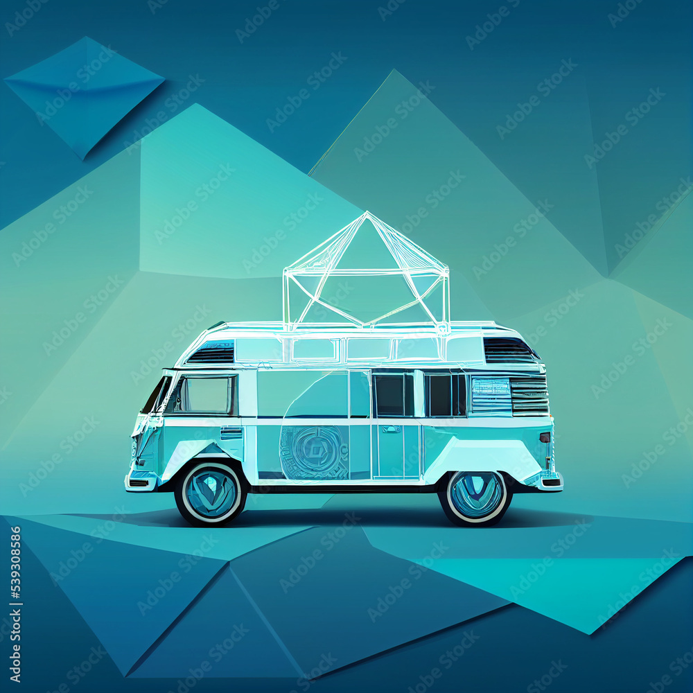 Blue camper. 3D lowpoly isometric digital illustration. The set of ...