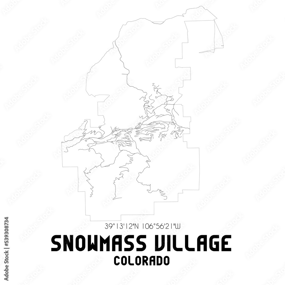 Snowmass Village Colorado. US street map with black and white lines ...