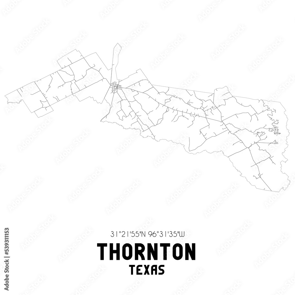 Thornton Texas. US street map with black and white lines. Stock ...