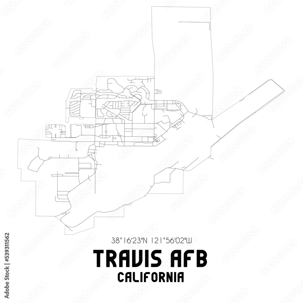 Poster Travis Afb California. US street map with black and white lines ...