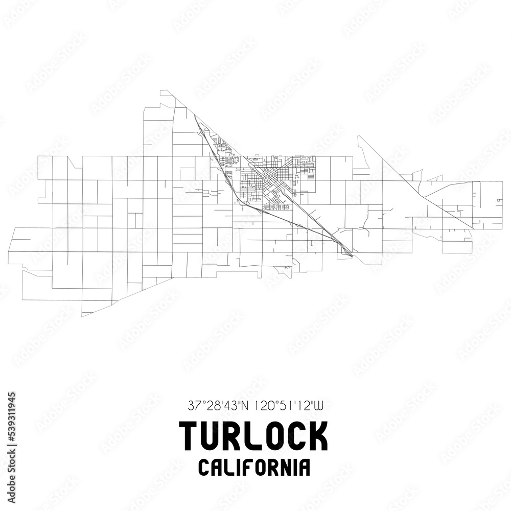 Turlock California. US street map with black and white lines. Stock ...