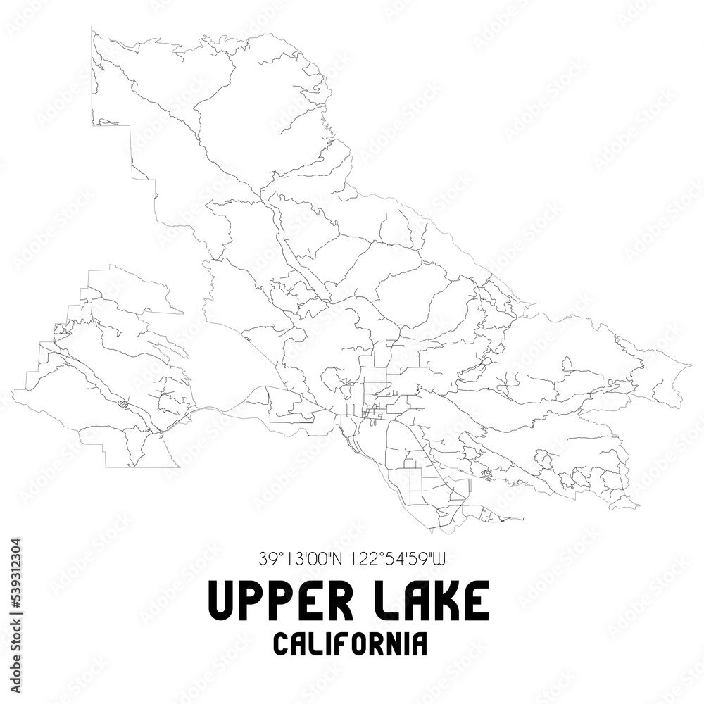 Upper Lake California. US street map with black and white lines ...
