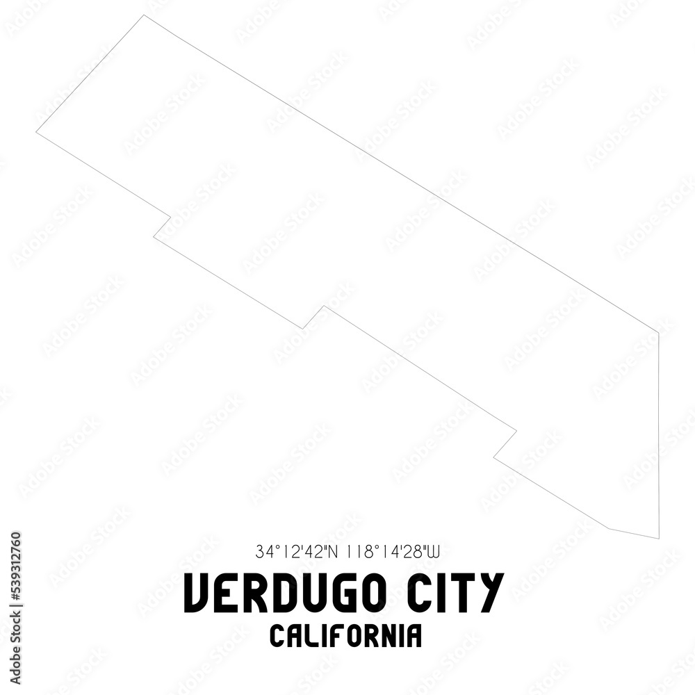 Verdugo City California. US street map with black and white lines ...