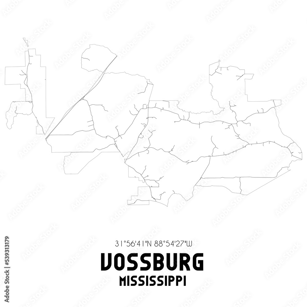 Vossburg Mississippi. US street map with black and white lines. Stock ...