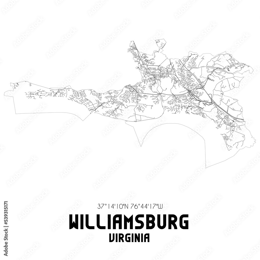 Williamsburg Virginia. US street map with black and white lines. Stock ...