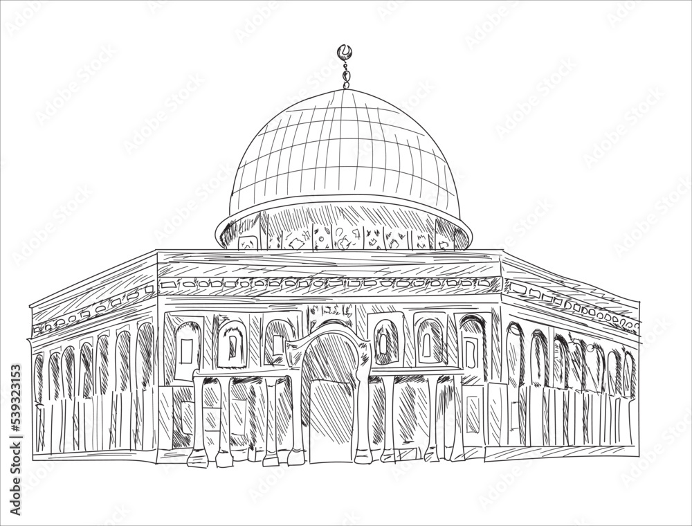 Al-Aqsa Mosque hand drawing vector. Jerusalem Stock Vector | Adobe Stock