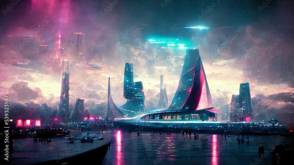 Sci-fi fantasy futuristic illustration digital background art scifi artwork tech technology ...