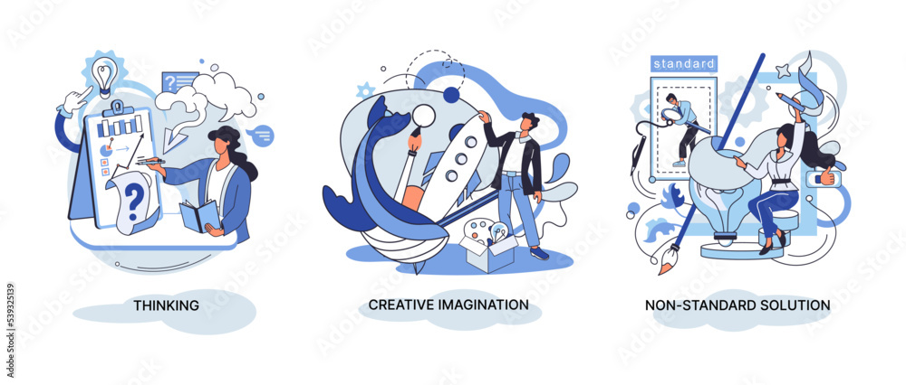 Creative thinking. People with different mental mindset types or model ...