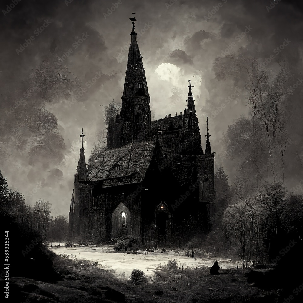 Black and white medieval, church drawing made by computer Stock ...