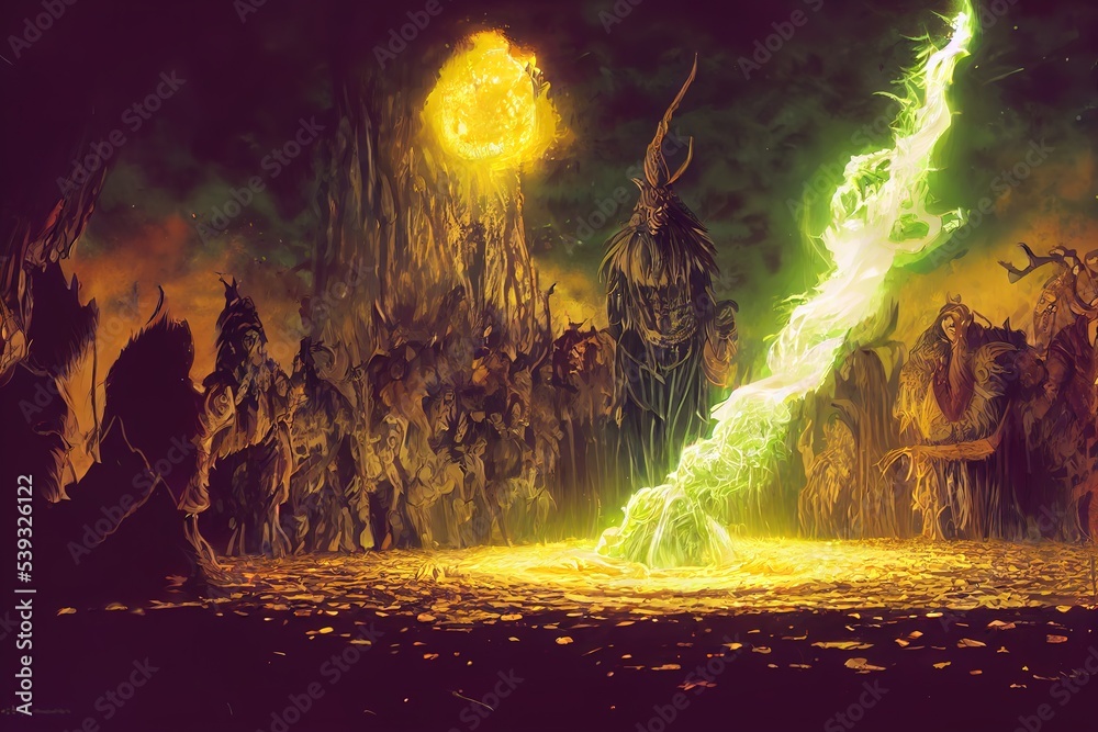 Orc shaman performs a summoning ritual art Stock Illustration | Adobe Stock