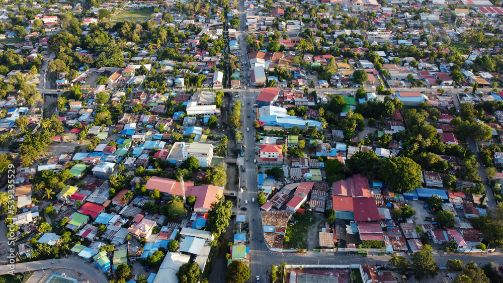 Stunning aerial view of capital city Dili, Timor Leste, birds eye view ...