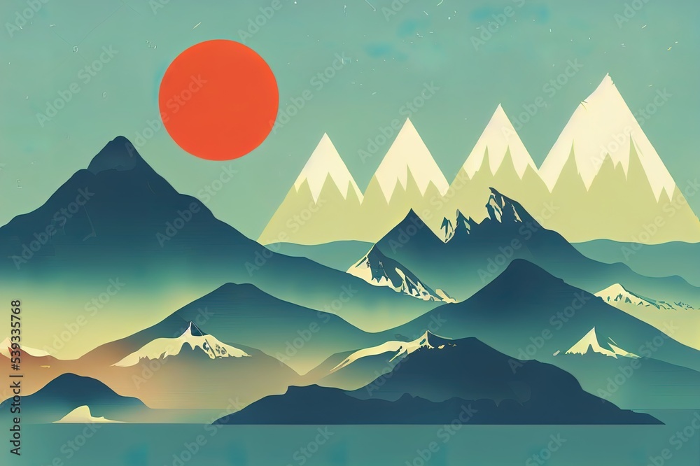 2d illustrated set of isolated snowy mountains, mountain peak, hill top ...